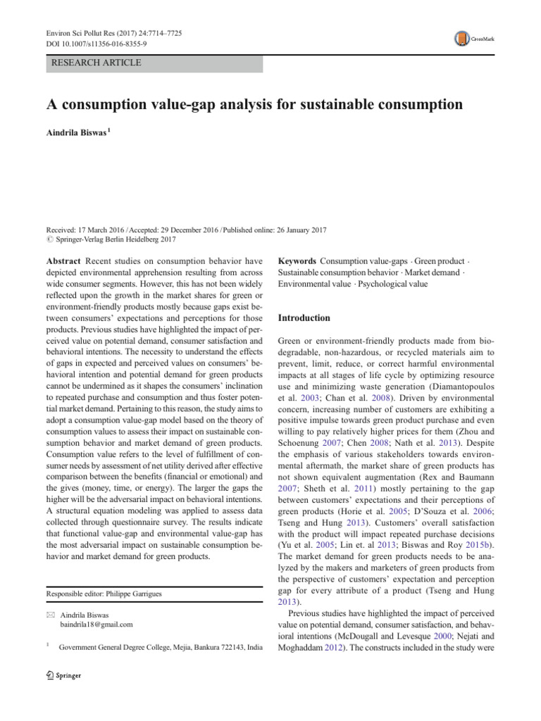 A Consumption Value-Gap Analysis For Sustainable Consumption | PDF ...