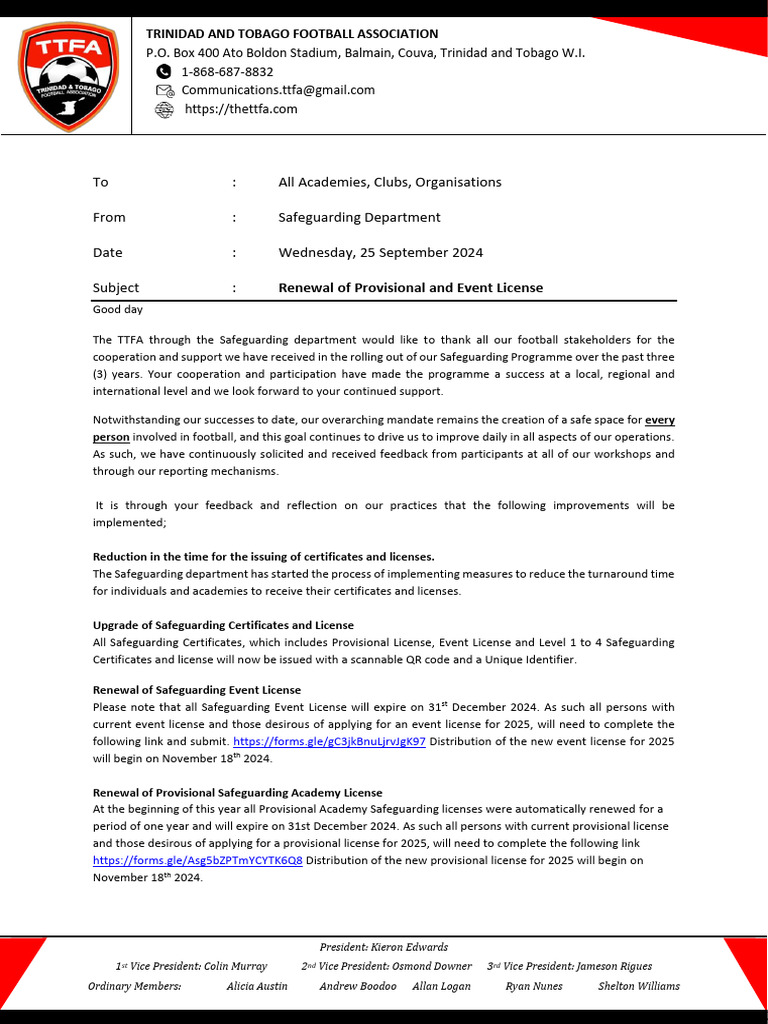 Safeguarding Memo Renewal of Provisional License and Event License-1 | PDF