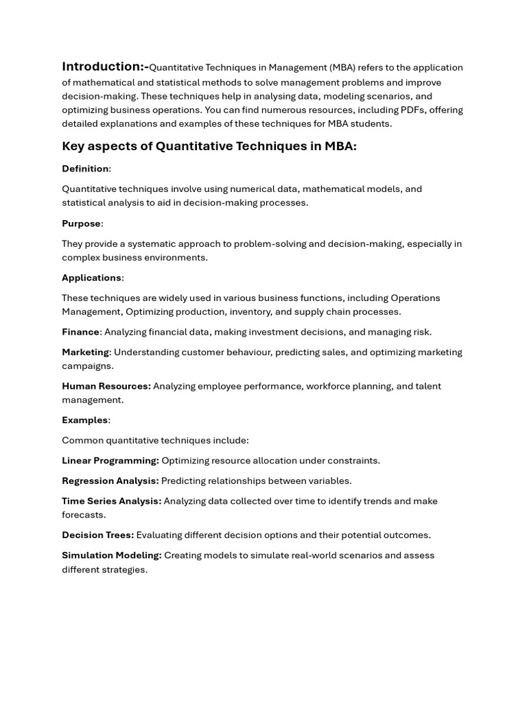 Quantitative Techniques for MBA Success | PDF