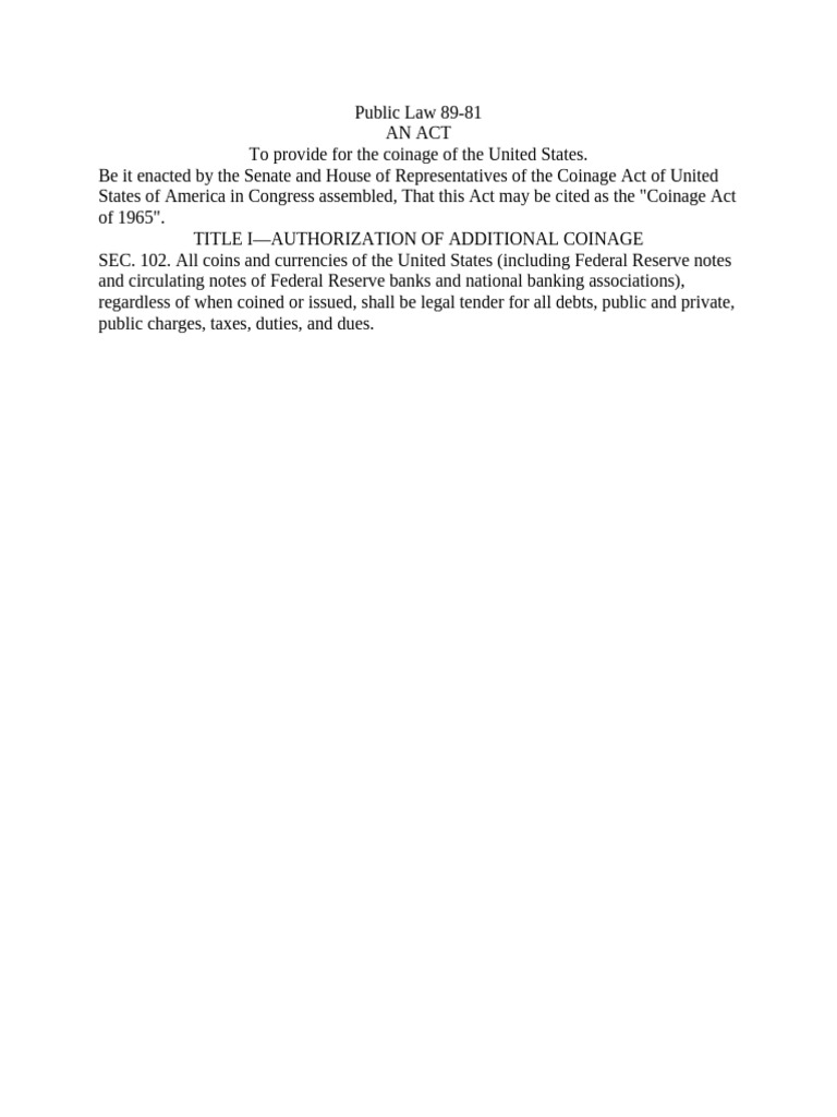 Coinage Act of 1965 Sec. 102 | PDF