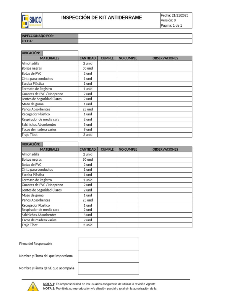 Inspección de Kit Antiderrame | PDF