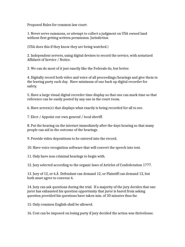 Common Law Court Proposed Rules | PDF | Lawsuit | Justice