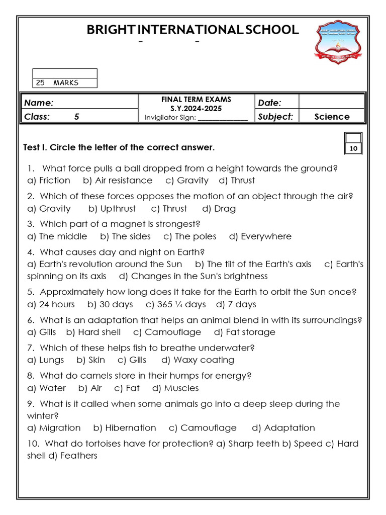 Science 5 Final Term Exams | PDF | Earth | Sun