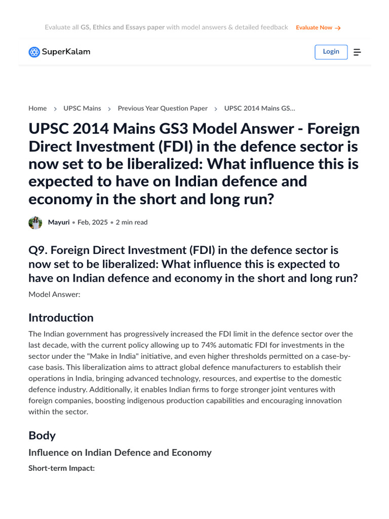 FDI in Defence - Impact & Economy | PDF | Foreign Direct Investment ...