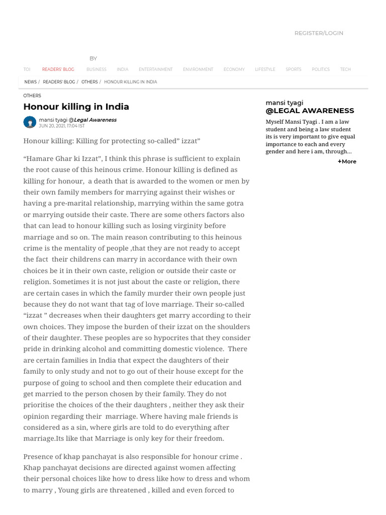 Honour Killing in India | PDF | Crimes | Crime & Violence