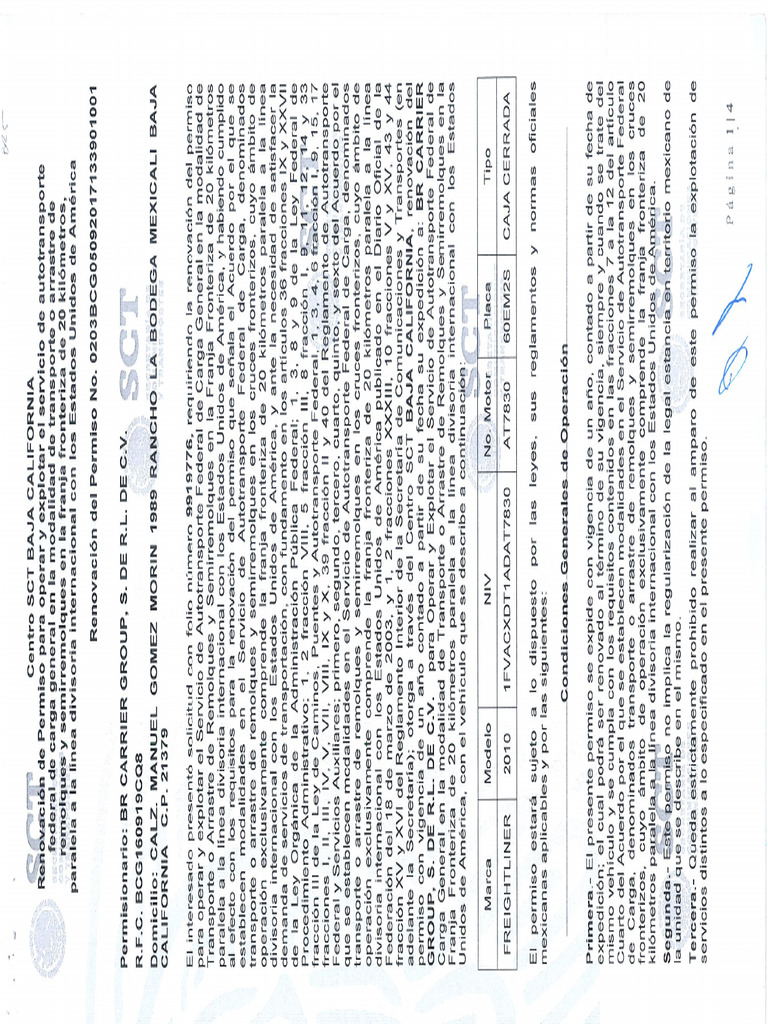 Br5 Permiso SCT (Vendido) | PDF