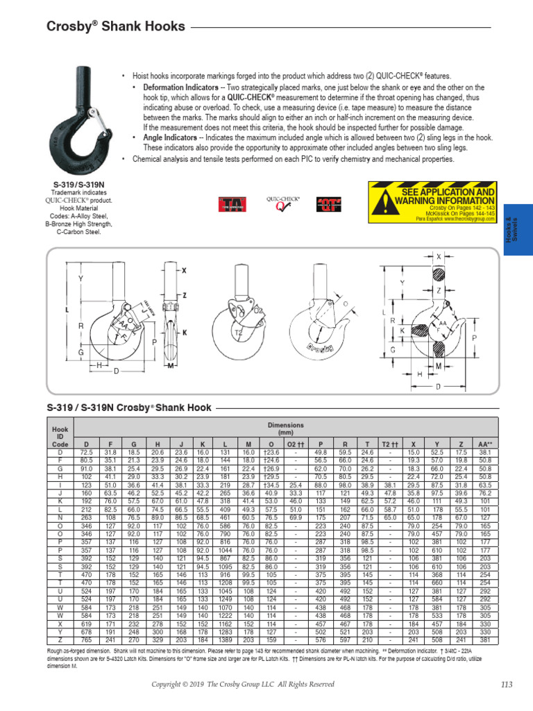 Crosby Shank Hook Size Identification | PDF | Building Engineering ...