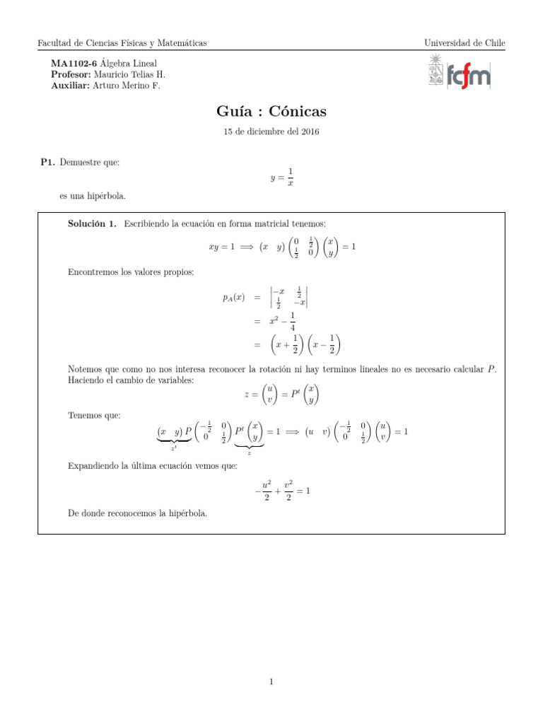Guia Conicas | PDF | Matriz (Matemáticas) | Valores propios y vectores propios