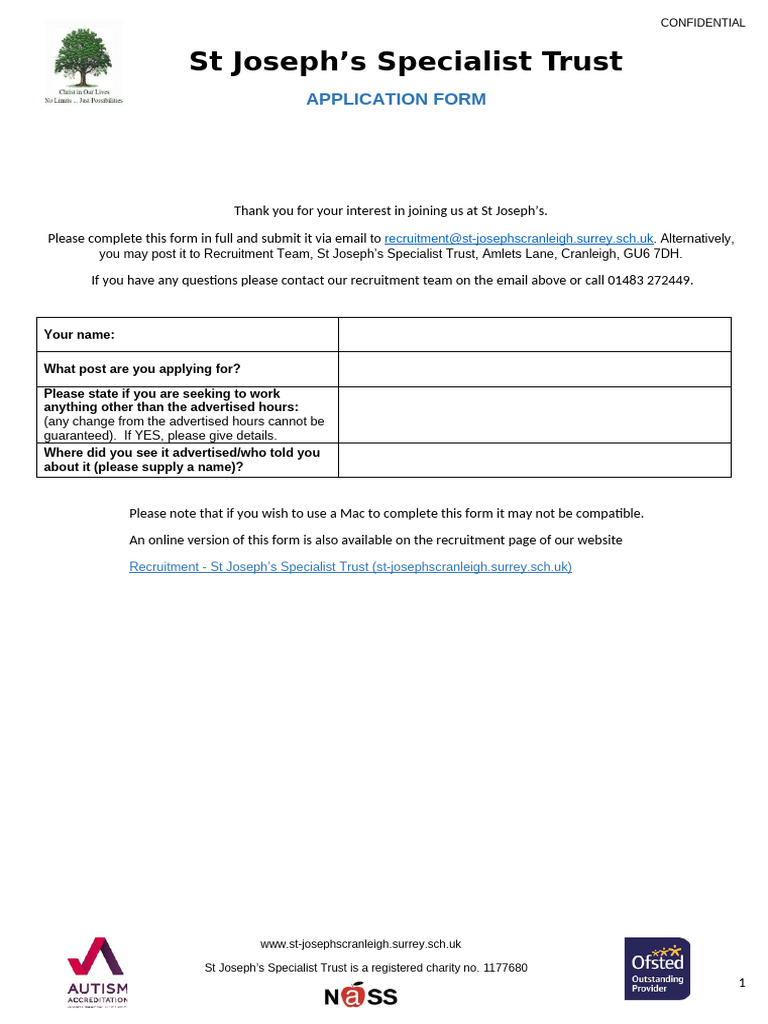 St Joseph's Specialist Trust Application Form | PDF | Justice | Crime ...