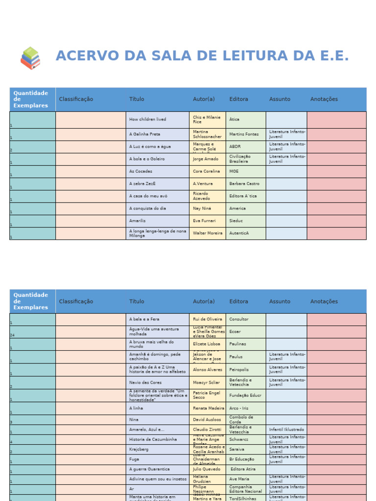 Modelo Tabela Do Acervo | PDF