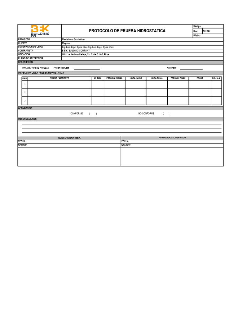 Protocolo de Prueba Hidrostatica | PDF