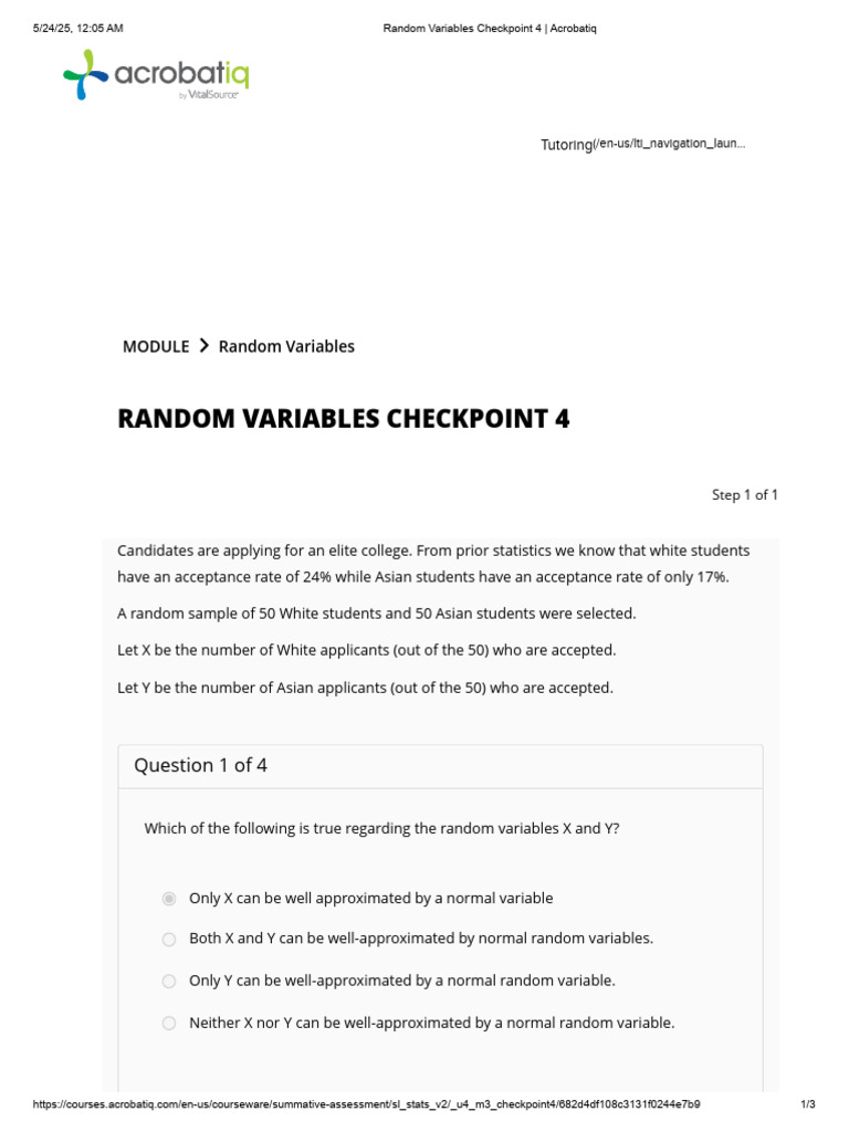 Random Variables Checkpoint 4 - Acrobatiq | PDF | Normal Distribution ...