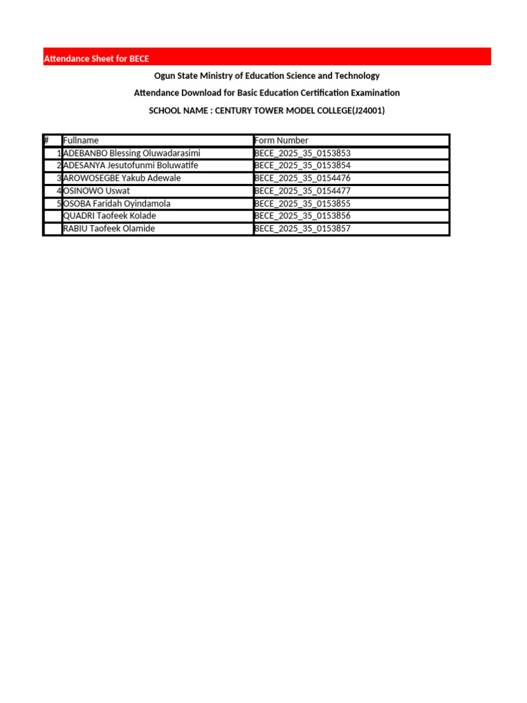 2024 2025 Century Tower Model College Bece Result Template | PDF