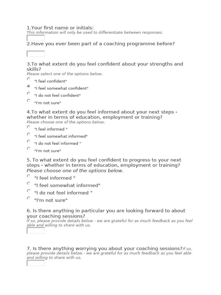 Pre-Coaching Questions - First Session | PDF