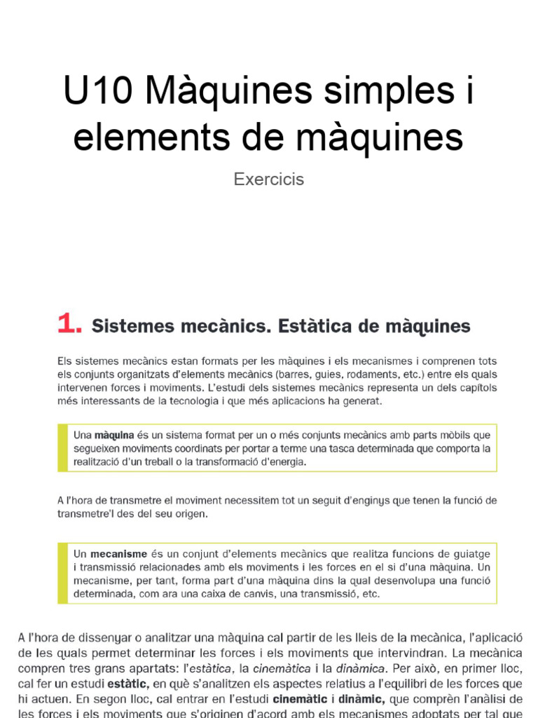 U10 Màquines Simples I Elements de Màquines - Estàtica | PDF