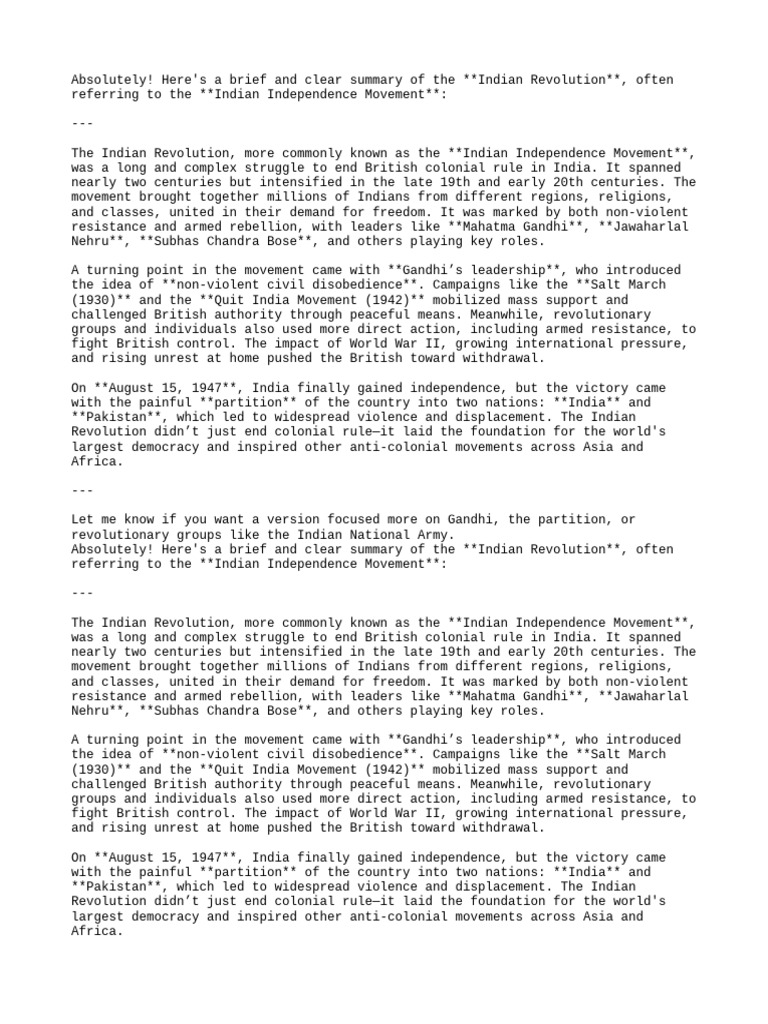 Indian Independence Movement Overview | PDF | Indian Independence ...