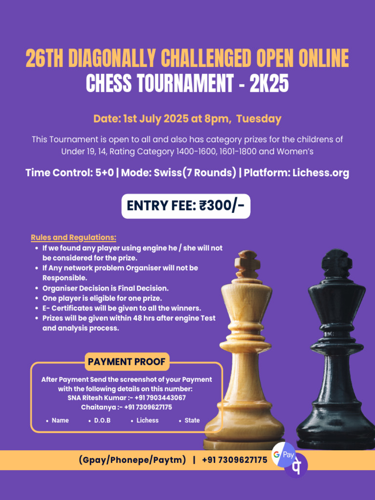 26th Diagonally Challenged Open Online Chess Tournament | PDF