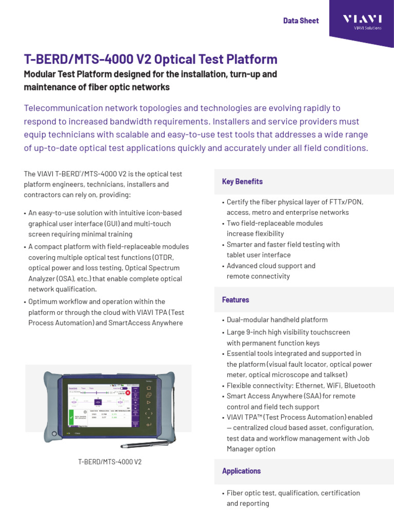 Viavi Mts 4000 v2 Optical Test Platform Data Sheets en | PDF ...