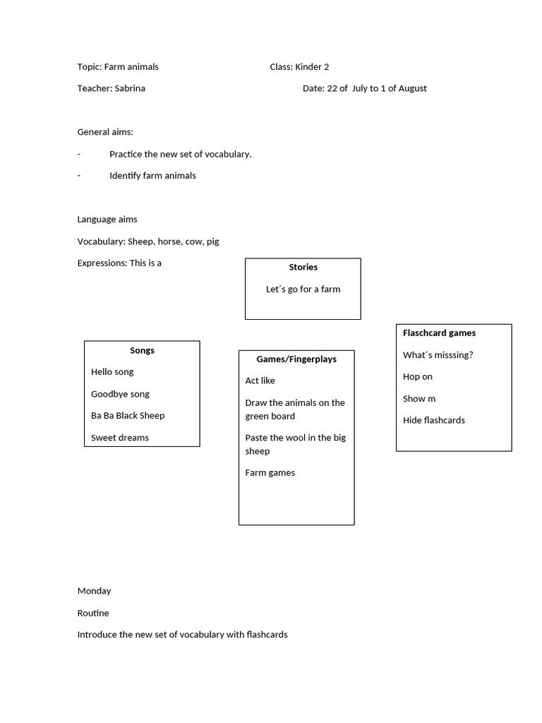 Planning k2 Farm Animals | PDF