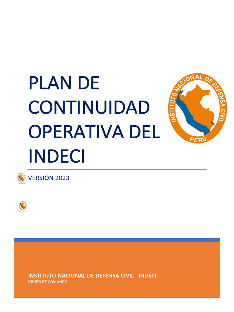 Plan de Continuidad Operativa INDECI | PDF | Riesgo | Temblores