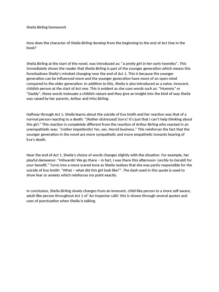Sheila Birling Homework | PDF