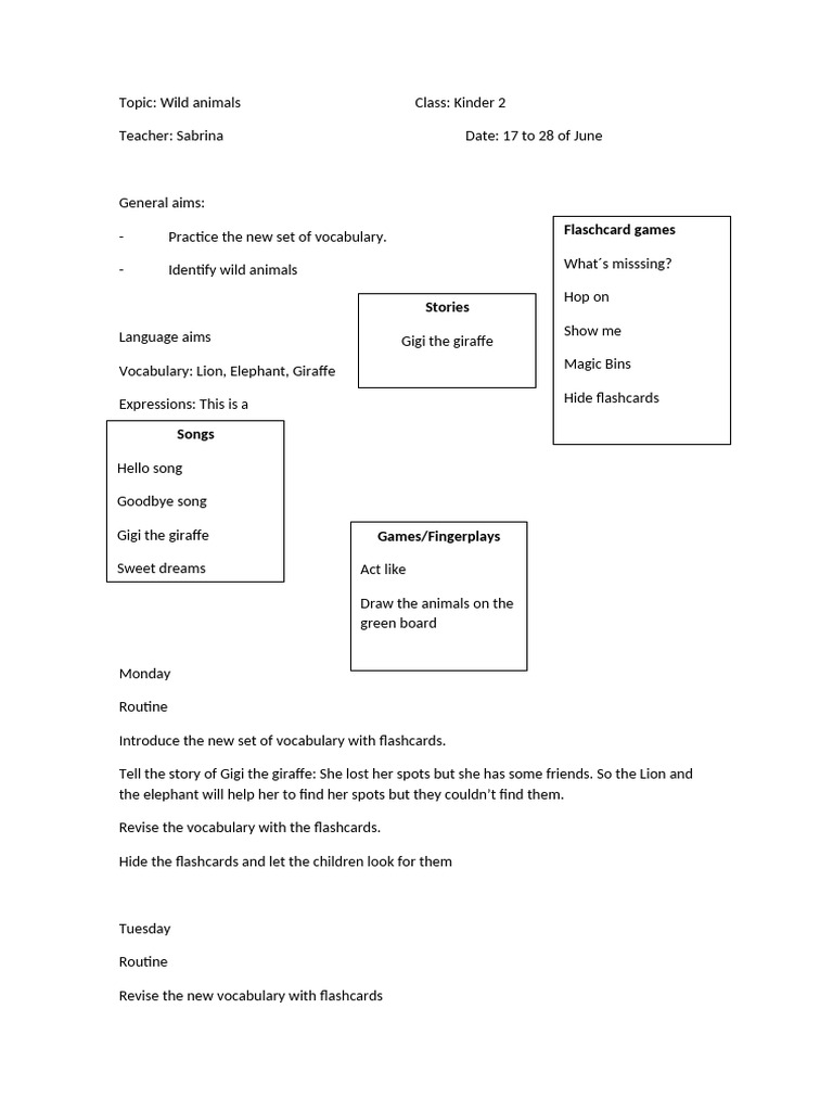 Planning k2 Wild Animals | PDF