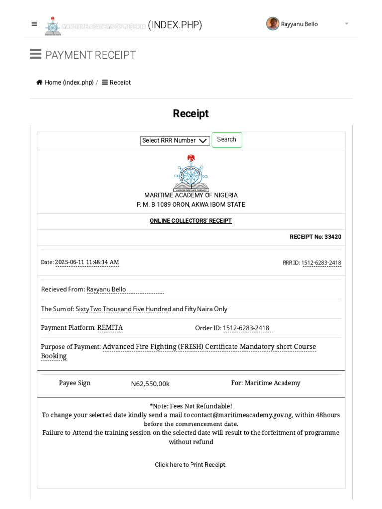 Payment Receipt - MAN Registration Portal | PDF | Services (Economics ...