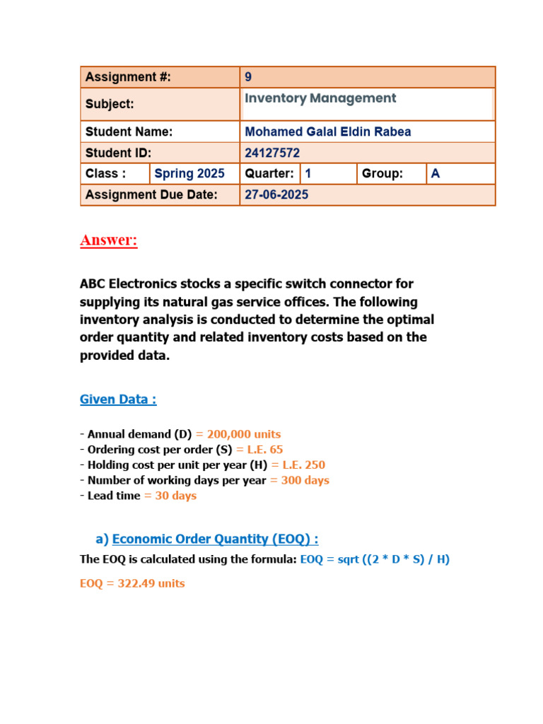 Operation Management Assignment 9 Answer | PDF