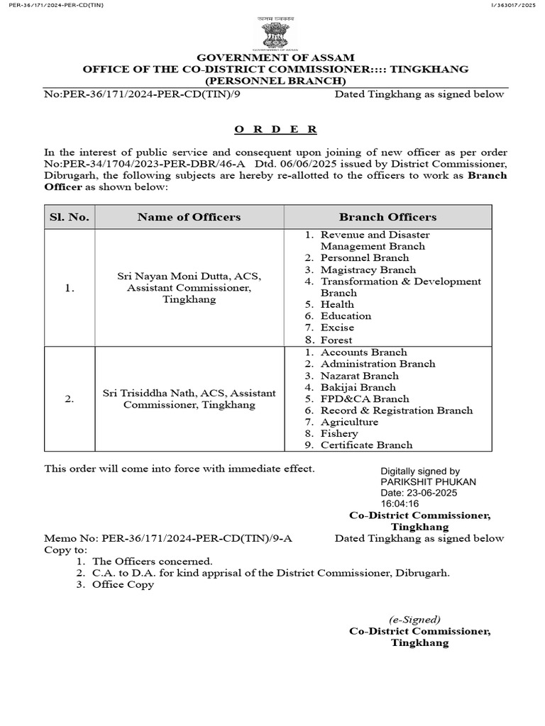 Officers Branch Allotment Order | PDF | Chess Theory | Chess
