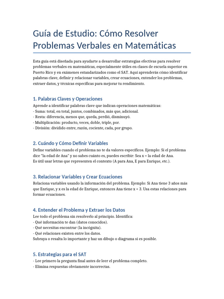 Guia Problemas Verbal Matematicas | PDF