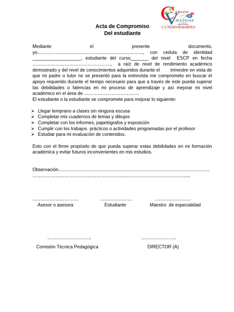 Acta de Compromiso Solo Estudiante 2023 | PDF | Aprendizaje | Modificación de comportamiento