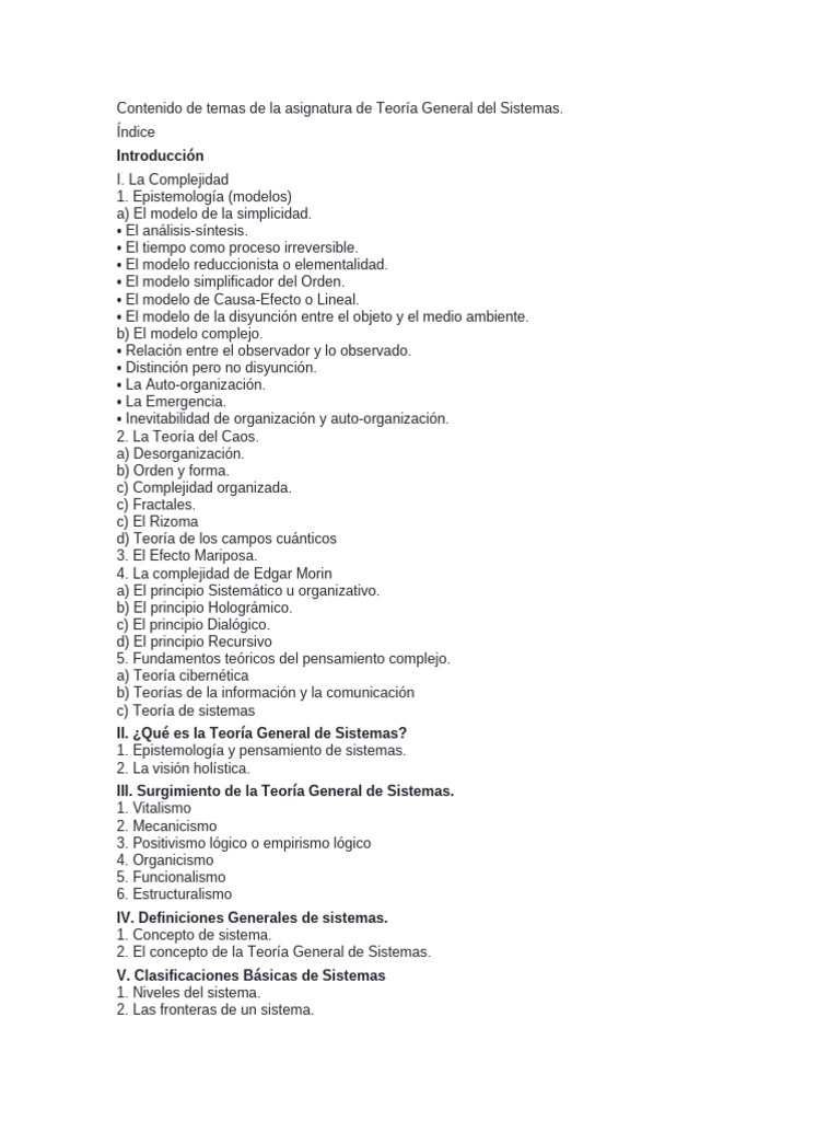 Contenido de Temas de La Asignatura de Teoría General Del Sistemas | PDF | Teoría de sistemas ...