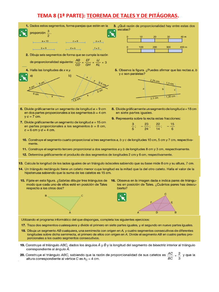 Boletin Ejercicios - T8 - 1 Parte - Tales y Pitágoras | PDF