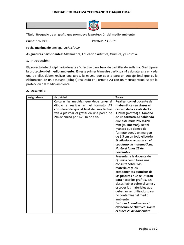 Proyecto Interdisciplinario 1ero Bachi | PDF