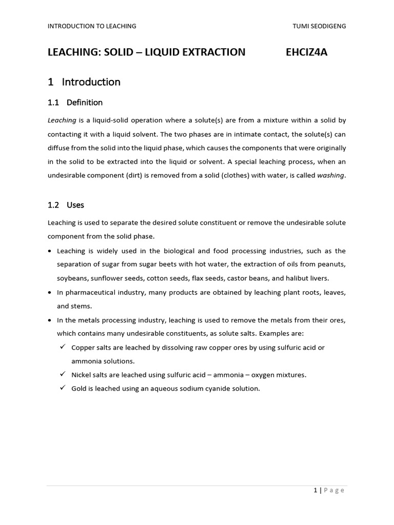 Leaching - Solid - Liquid Extraction Chapter - 2017 | PDF | Phase (Matter) | Solubility