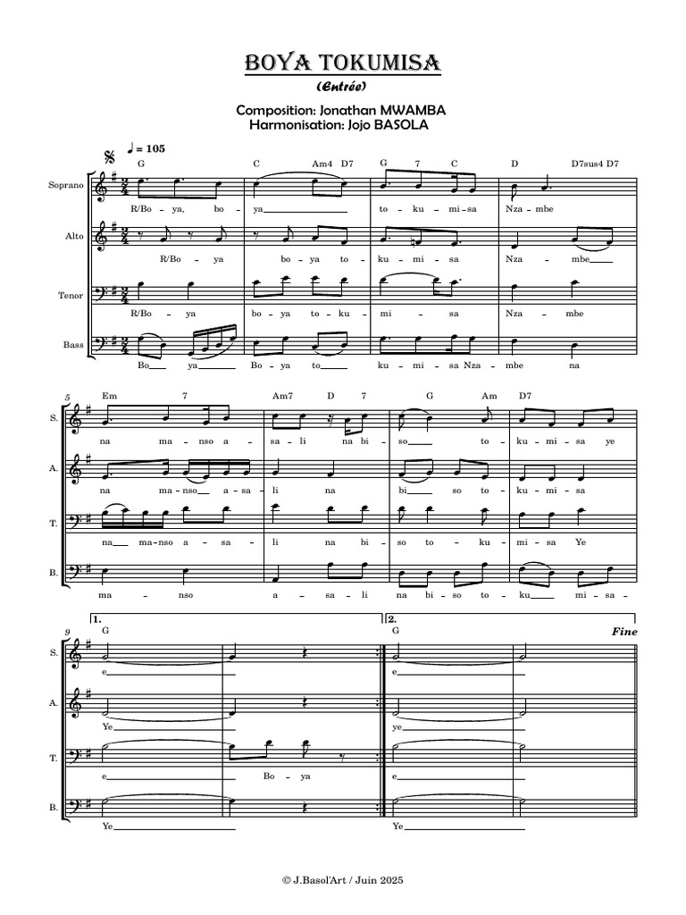 Boya Tokumisa - Jonathan MWAMBA - Harm. Jojo BASOLA | PDF