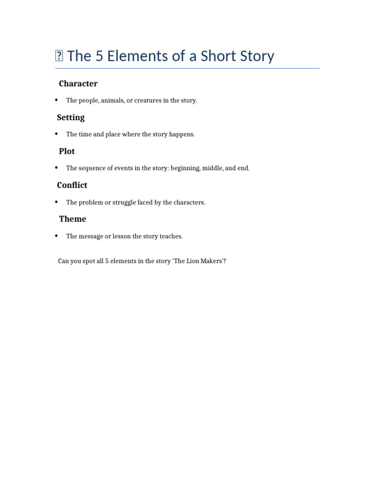 Printable Visual Aid 5 Elements Short Story | PDF