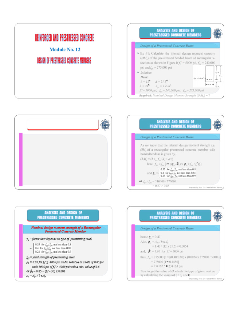 Module 12 (Design of Prestressed Concrete Members For Flexure) | PDF
