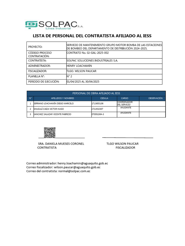 Lista de Personal Del Contratista Afiliado Al Iess-Signed | PDF