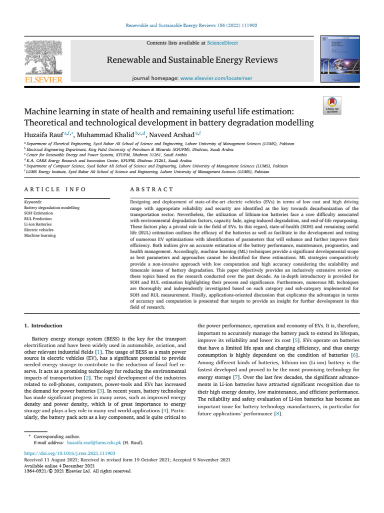 Article Review ML Battery | PDF | Machine Learning | Lithium Ion Battery
