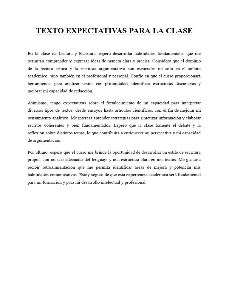 Texto Expectativas para La Clase | PDF