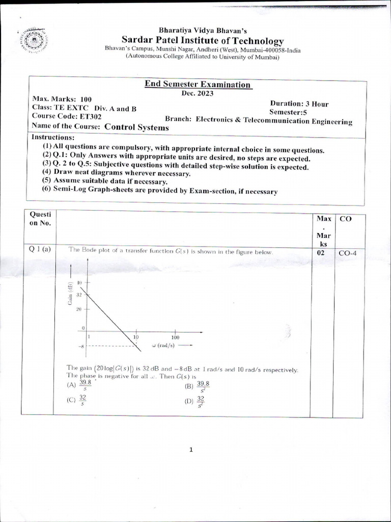 Ese - Te-Extc (A-B) - Sem 5 - Control Systems - Dec 2023 | PDF | Applied Mathematics | Computer ...
