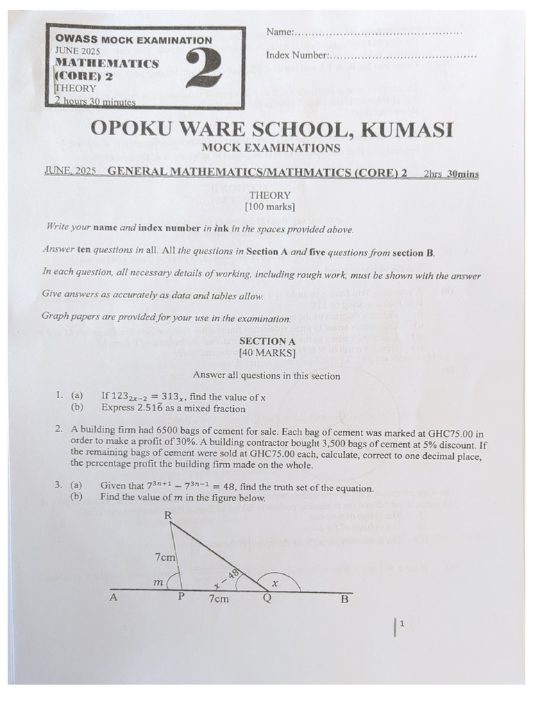 Owass. Core Maths Mock. Paper 2 | PDF