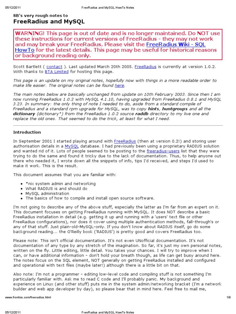 Free Radius and MySQL HowTo Notes | PDF | Radius | Databases