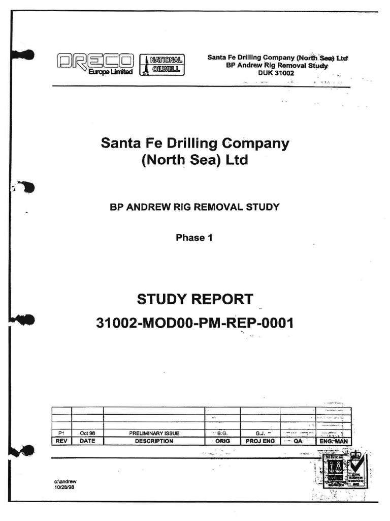 31002-M0D000-PM-REP-0001-P1 Santa Fe Andrew Rig Removal Study Report | PDF