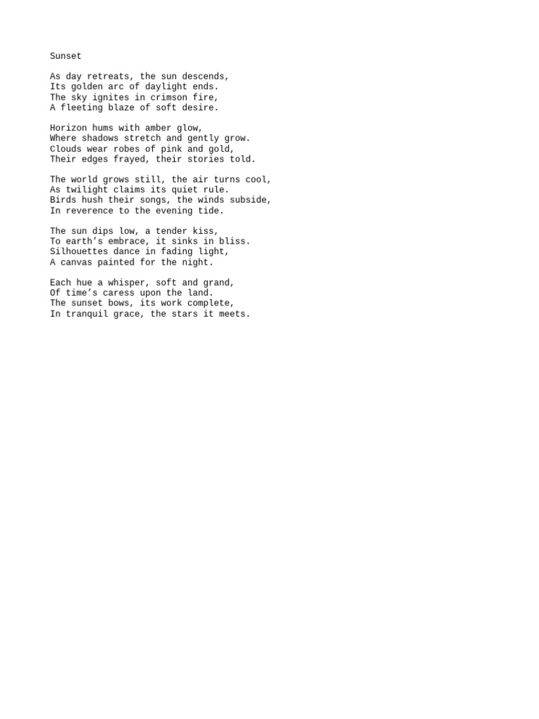 The Beauty of Sunset Poetry | PDF