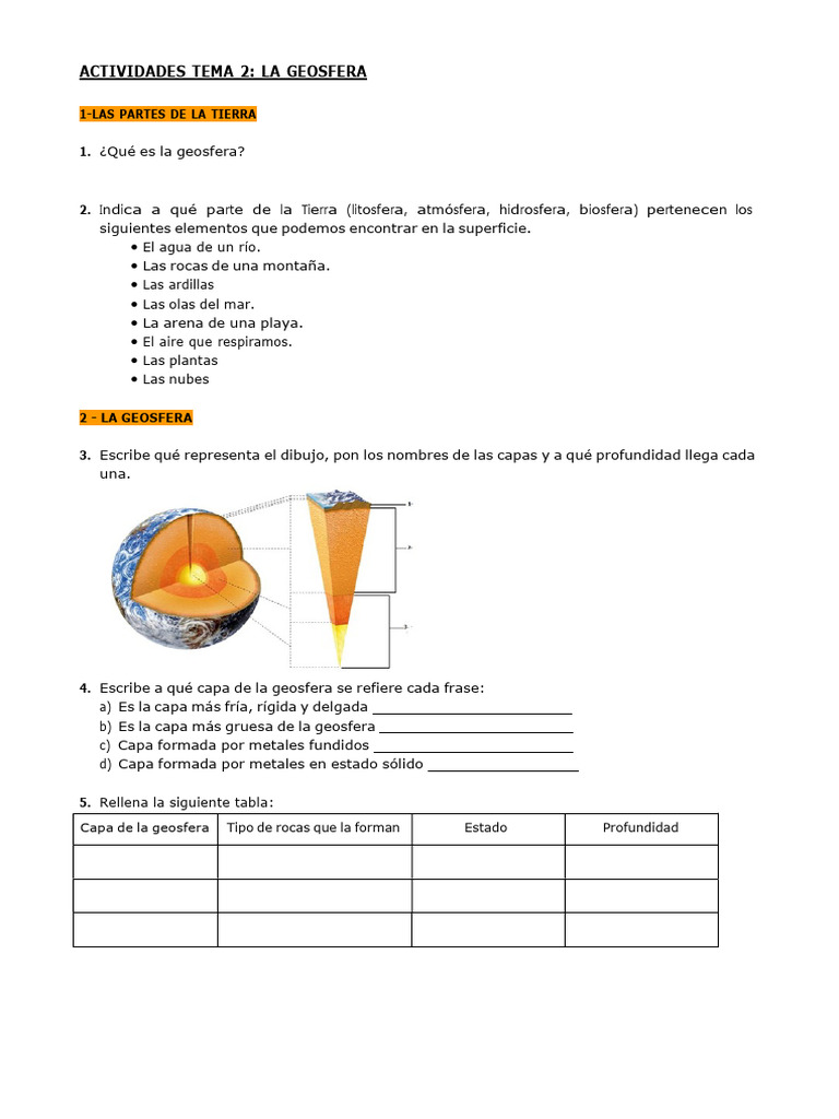 Dibujo y Partes de la Geosfera | PDF | Minerales | Roca (geología)