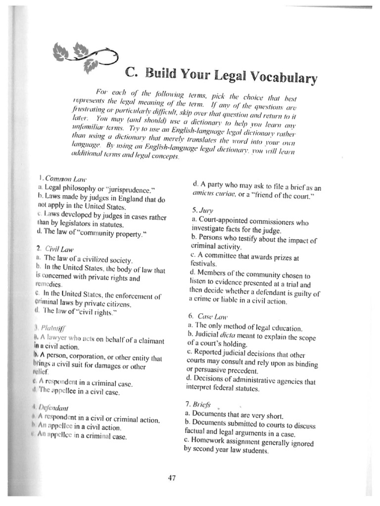 Exercise For Common Law. English Practice For Law Students | PDF