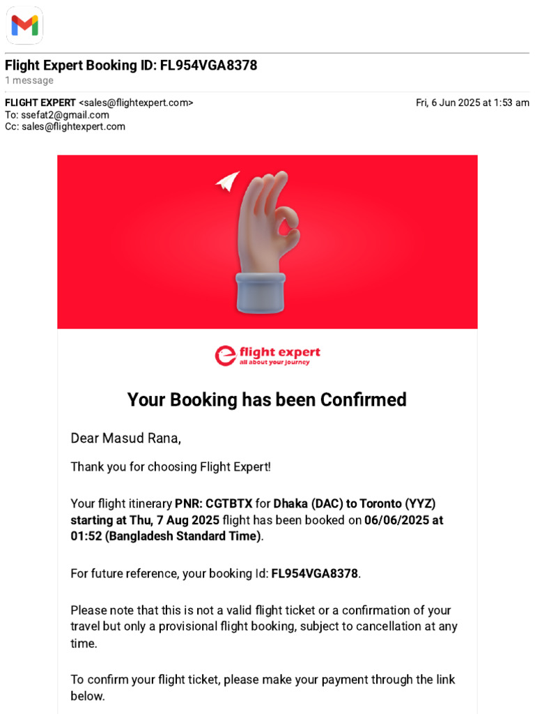 Gmail - Flight Expert Booking ID - FL954VGA8378 | PDF