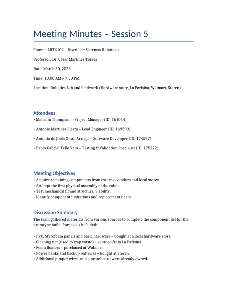 Meeting Minutes Session 5 | PDF